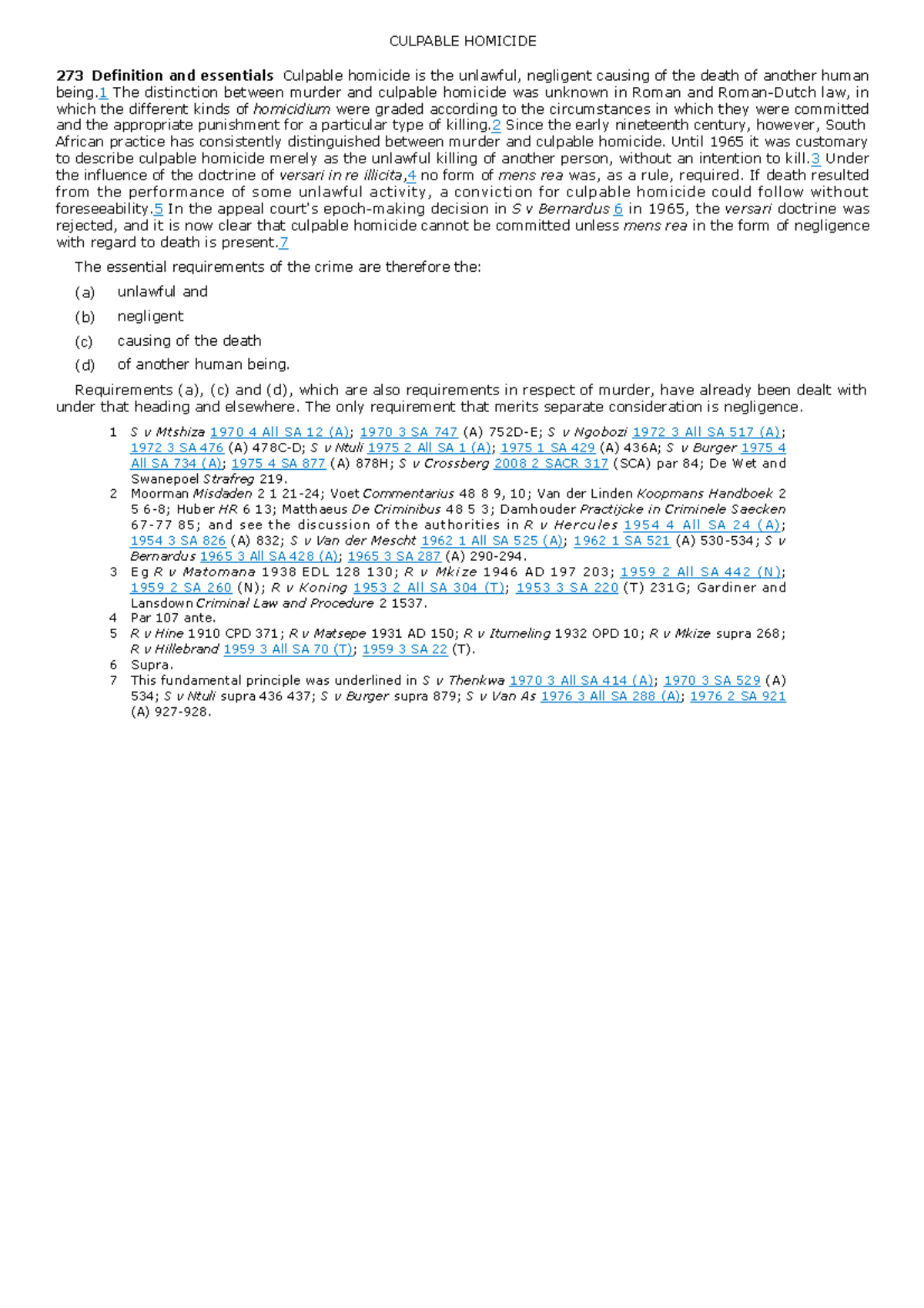 273 Culpable Homicide: Definition and Key Elements Explained - Studocu