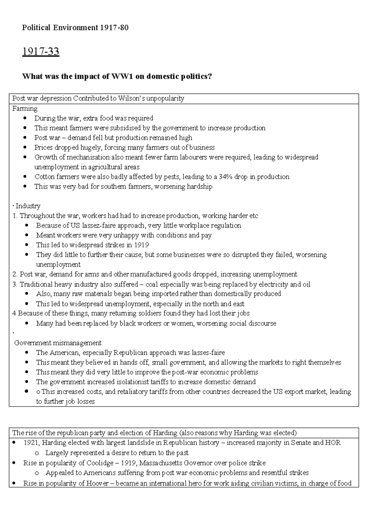 Political Environment: Impact of WW1 on US Domestic Politics (POL-101 ...