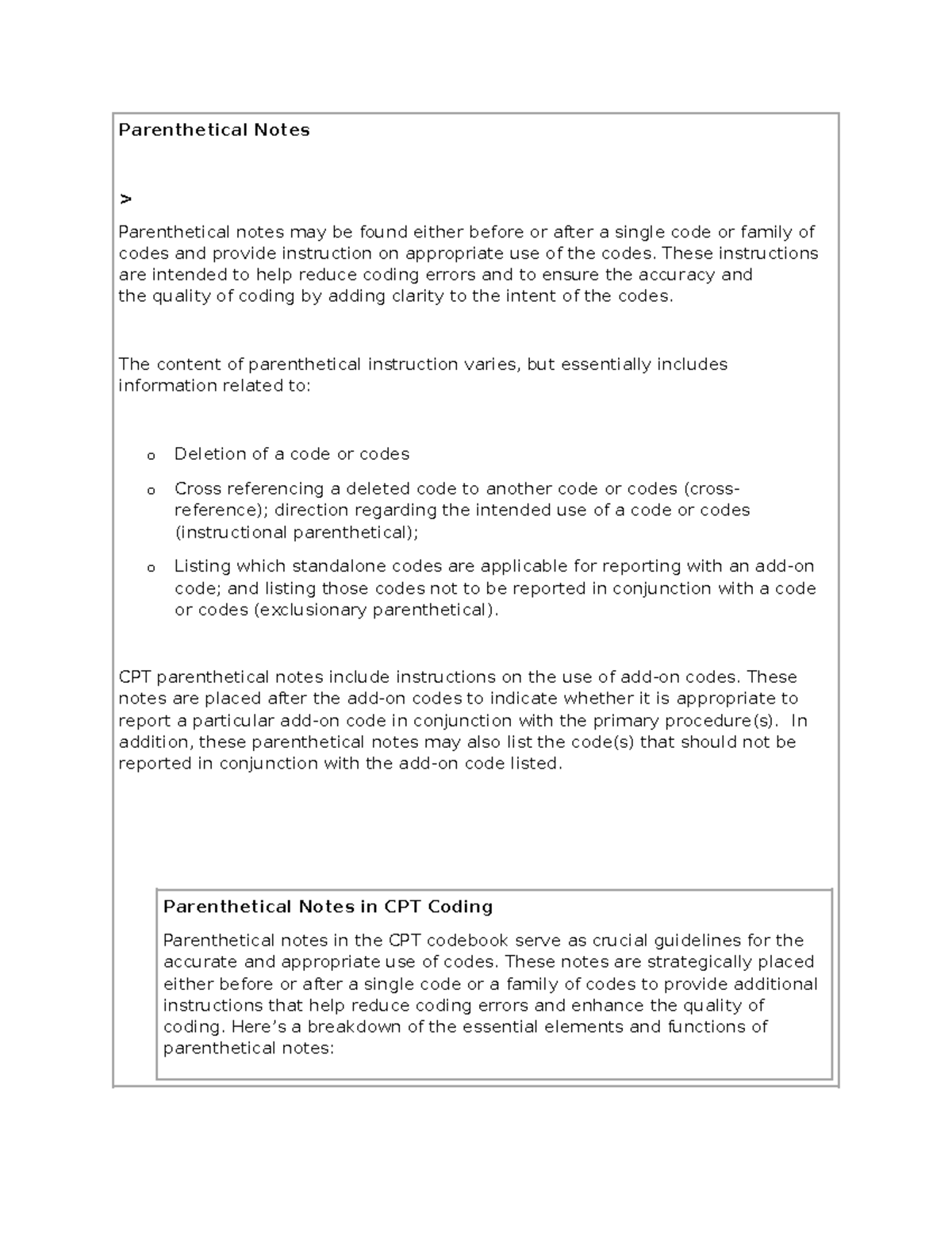 CPT Coding Guidelines: Understanding Parenthetical Notes - Studocu