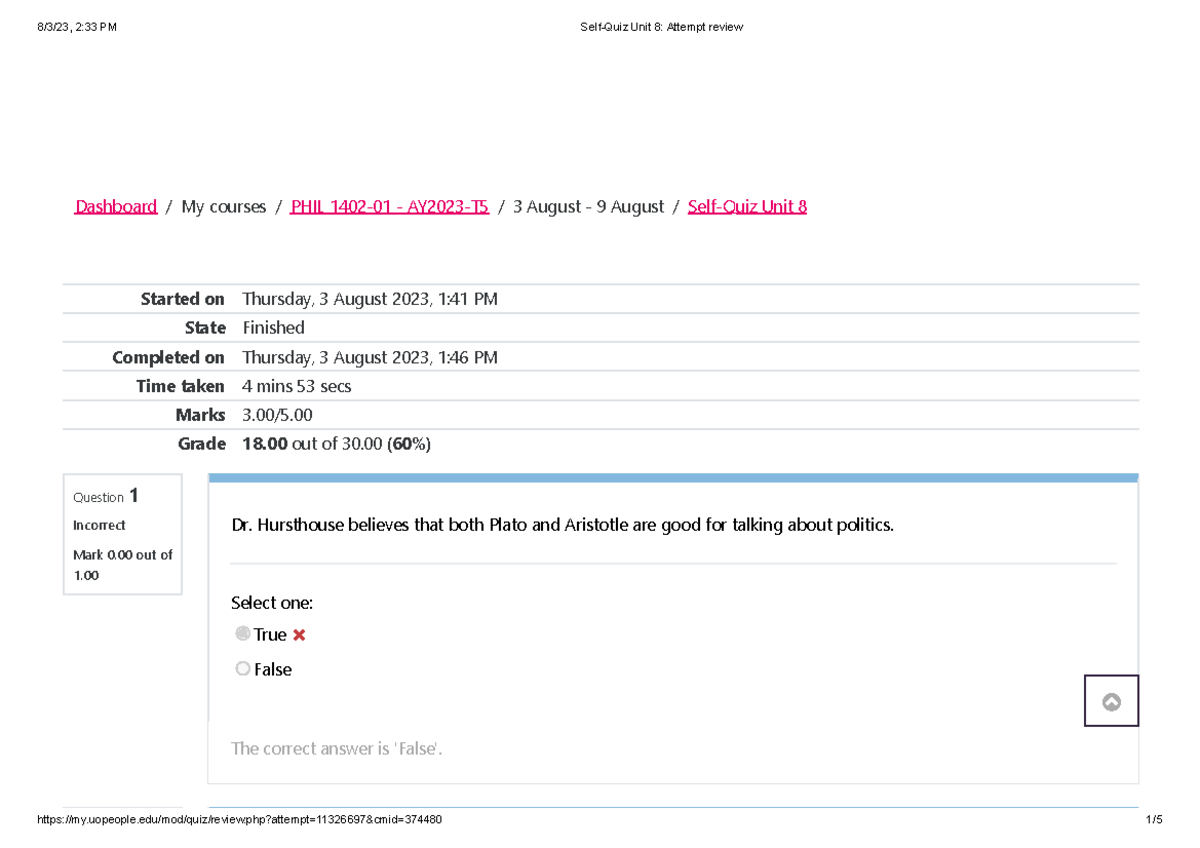 Self-Quiz Review for PHIL 1402-01: Unit 8 Questions and Answers - Studocu