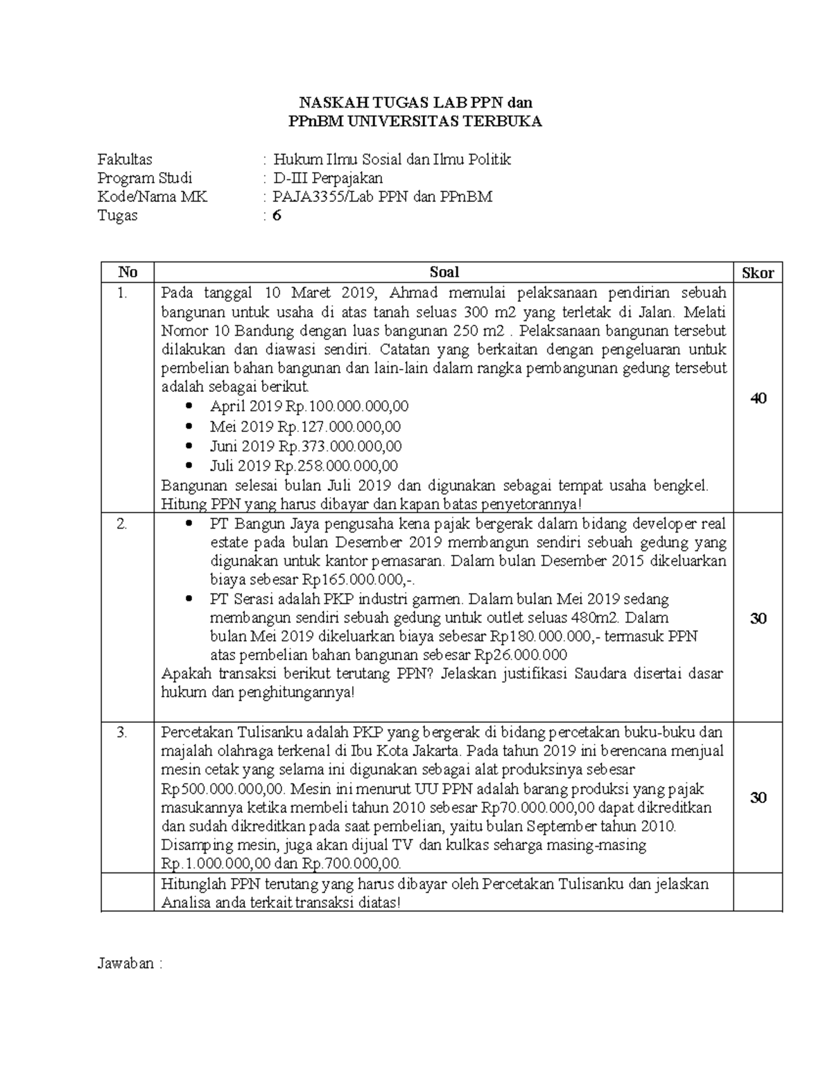 Tugas 6 Lab PPN dan PPnBM PAJA3355 - Naskah Analisis dan Perhitungan - Studocu