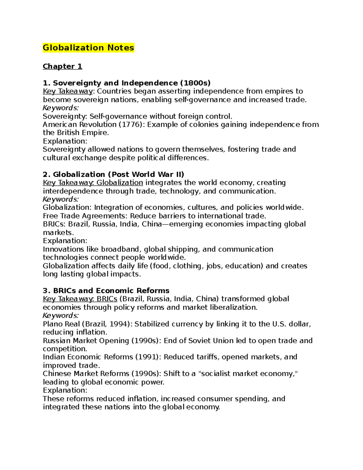 Globalization Notes - Exam Prep - Globalization Notes Chapter 1 ...