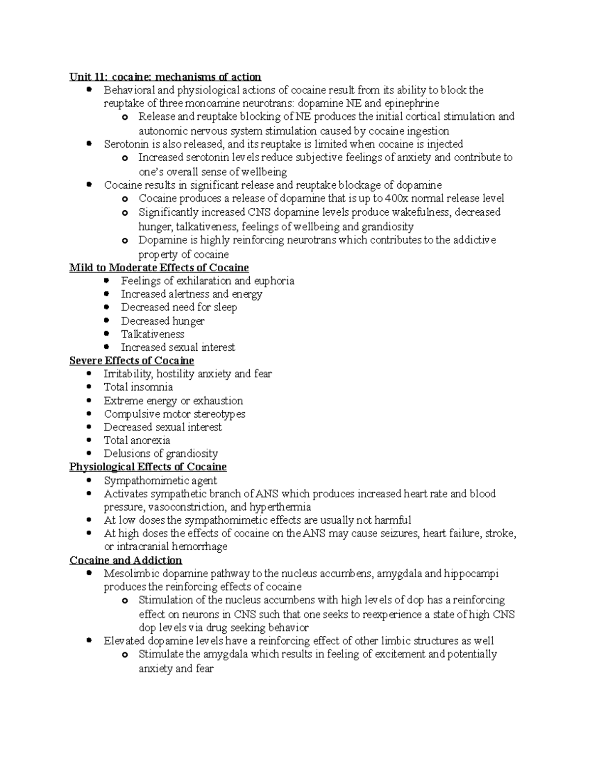 PSY 627 ch. 11 Cocaine, Amphetamines - Unit 11: cocaine: mechanisms of ...
