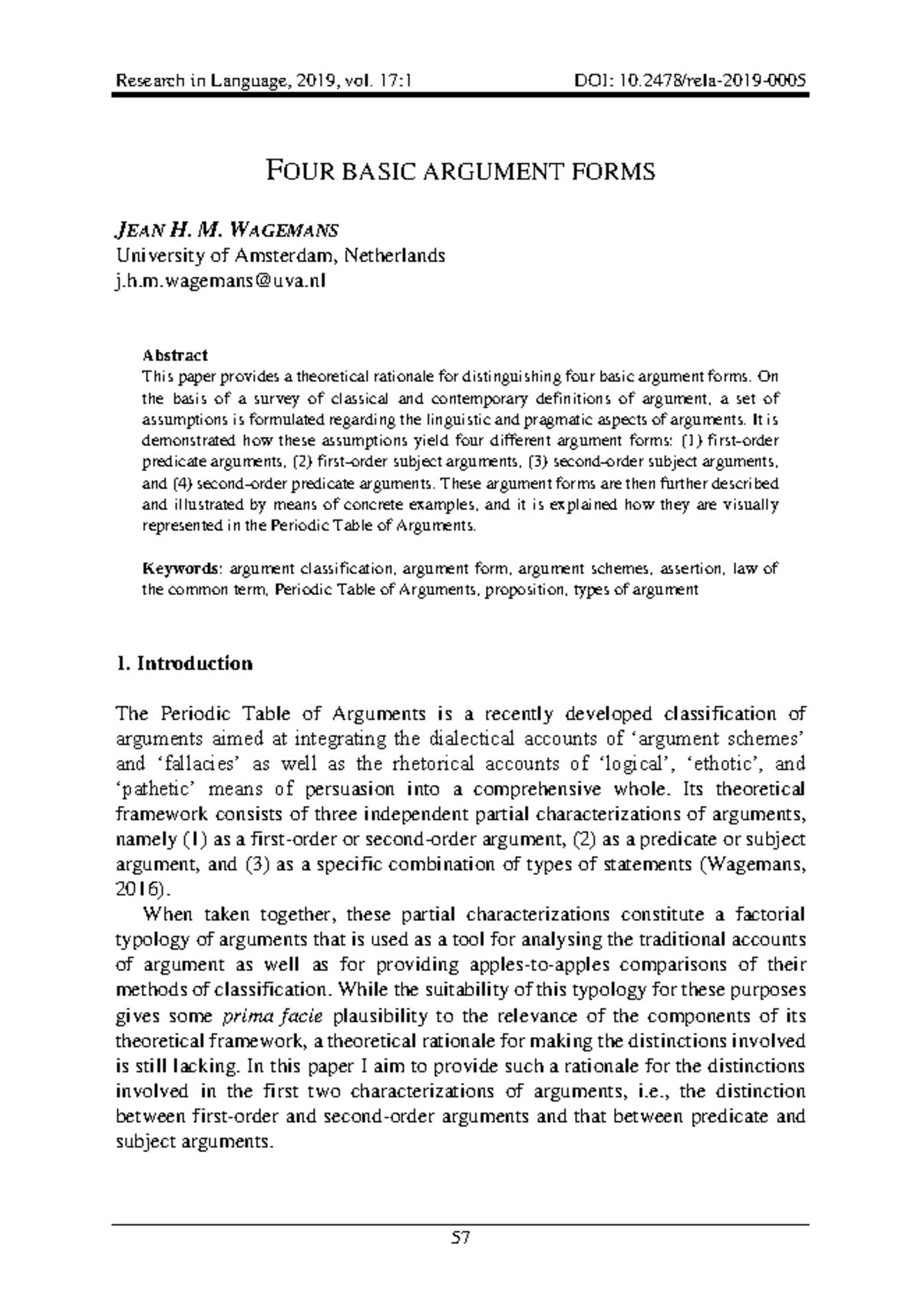 Four Basic Argument Forms - Research in Language, 2019, vol. 17:1 DOI ...