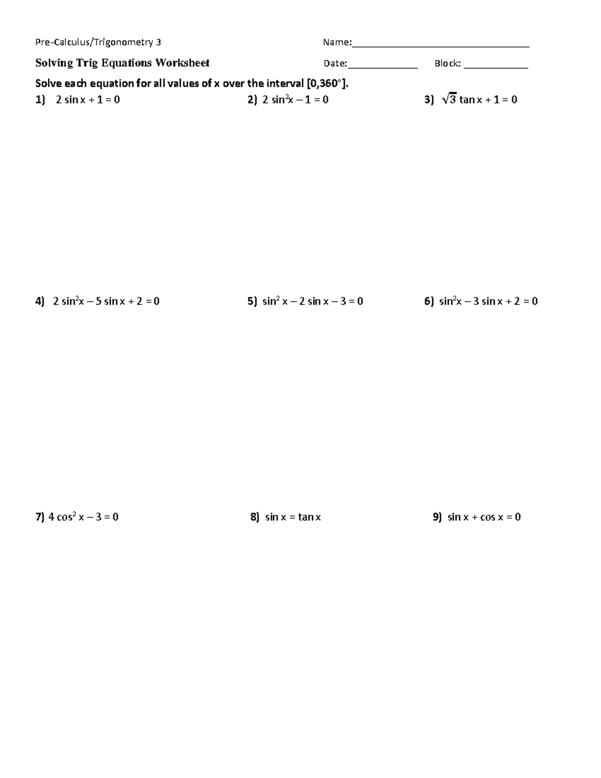 5.3 Solving Trig Equations HW - with double angles - BS in Agricultural ...