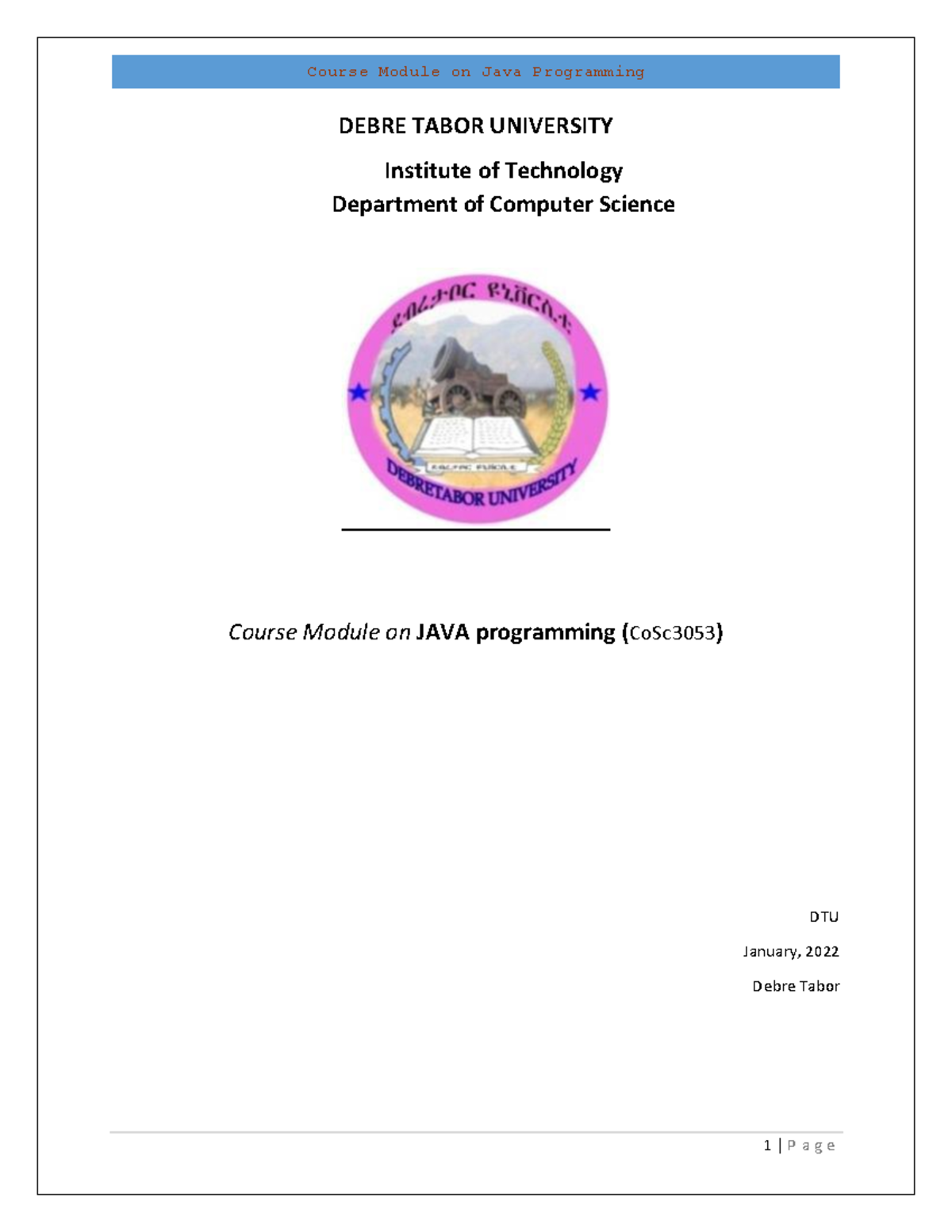 Java Programming Module - DEBRE TABOR UNIVERSITY Institute of ...