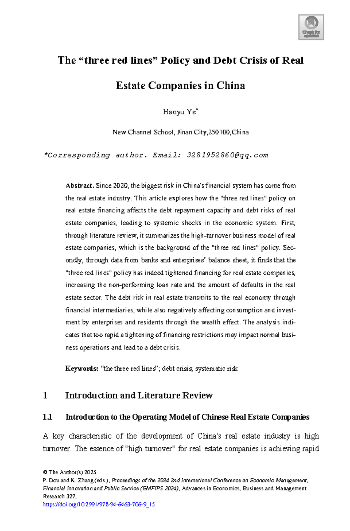 The Red Policy and Debt Crisis in China's Real Estate Sector: Analysis ...