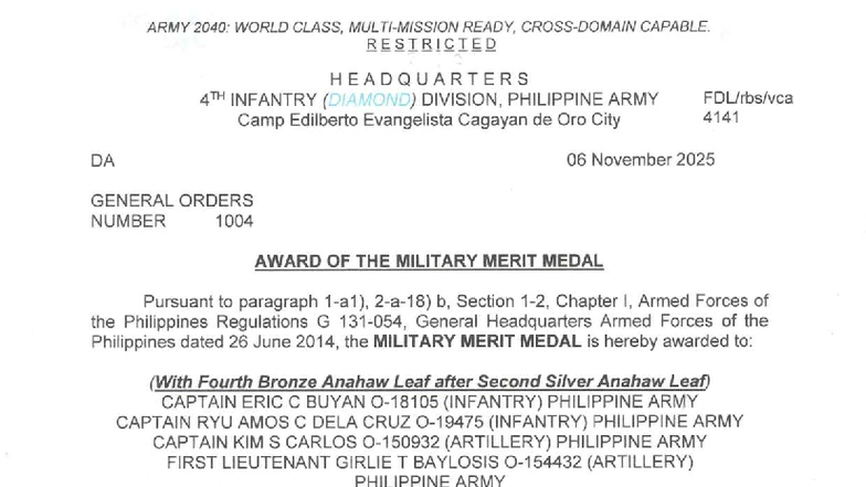 ARMY 2040: GO Nr 1004 - Award of the Military Merit Medal - Studocu