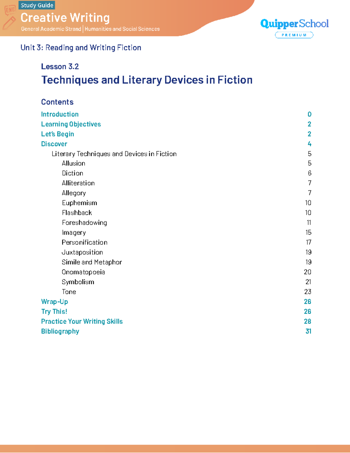 3.2 Discussing Key Literary Techniques in Fiction - Lesson 3 - Studocu