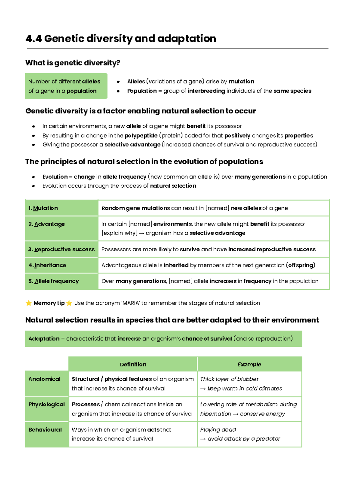 Genetic Diversity and Adaptation: RP6 Study Notes - Studocu