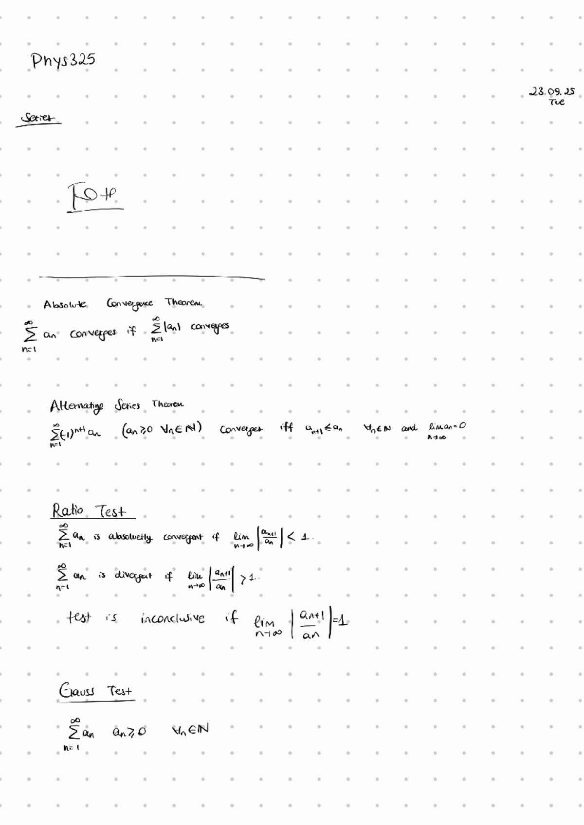Phys325 Lecture Notes on Series and Convergence Theorems - Studocu