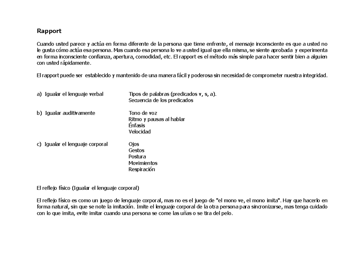 Rapport - Conceptos de Mediación - Rapport Cuando usted parece y actúa en forma diferente de la ...