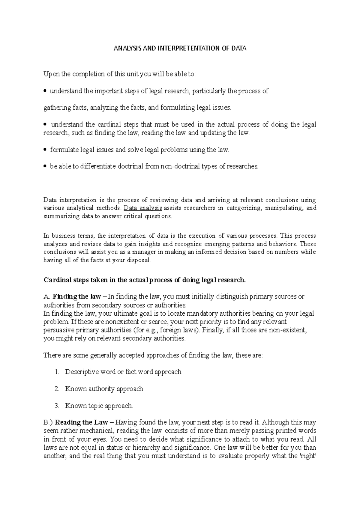 Effective Strategies for Data Analysis and Interpretation in Legal Research - Studocu