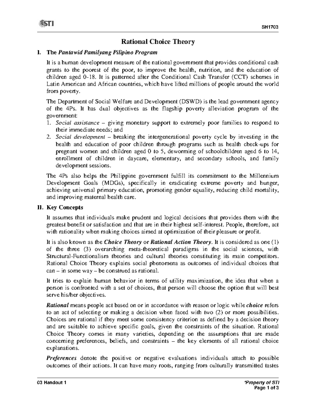 Rational Choice Theory: Understanding Decision-Making in 4Ps Program - Studocu