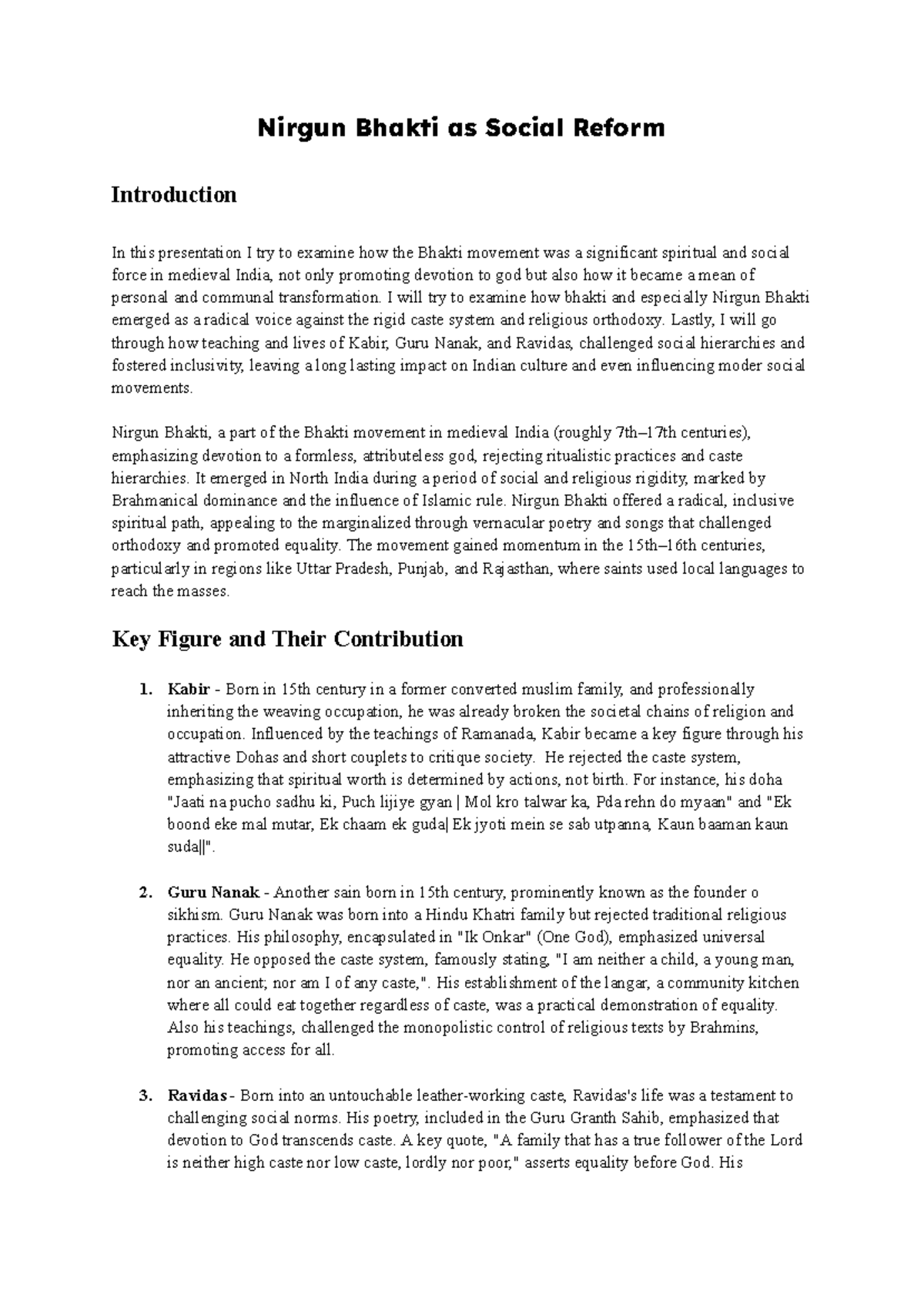 Nirgun Bhakti and Social Reform: Insights for GE Assignment - Studocu