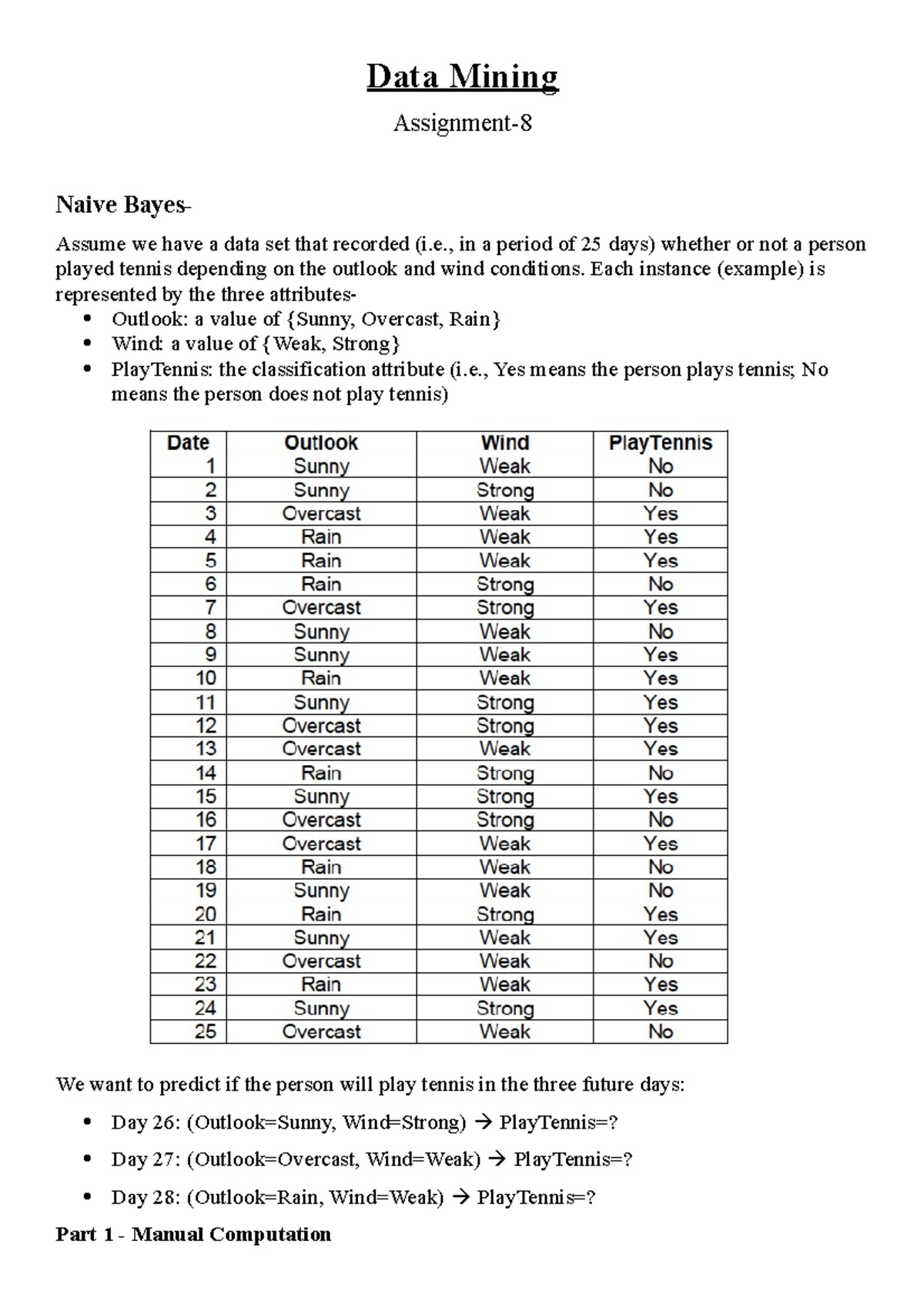 Naive Bayes Analysis for Data Mining Assignment 8 - Studocu