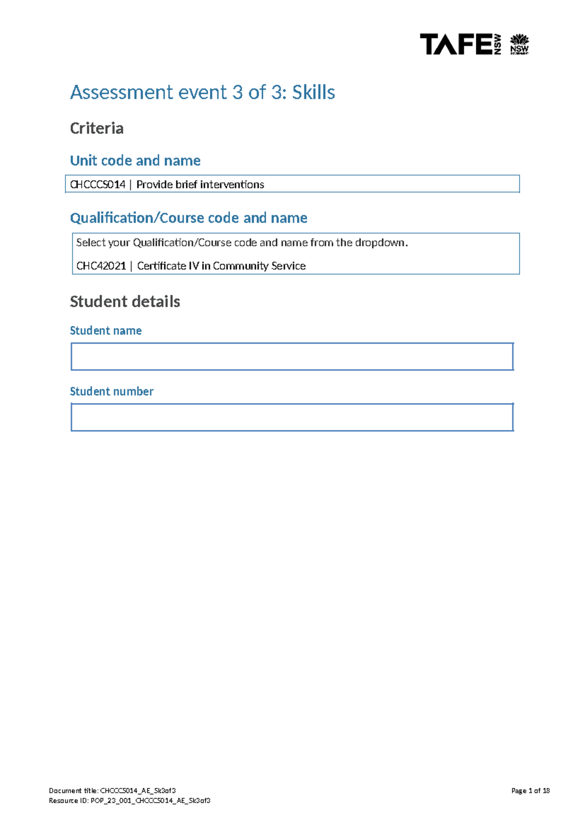 CHCCCS014 | Final Assessment Event 3: Skills Demonstration Guide - Studocu