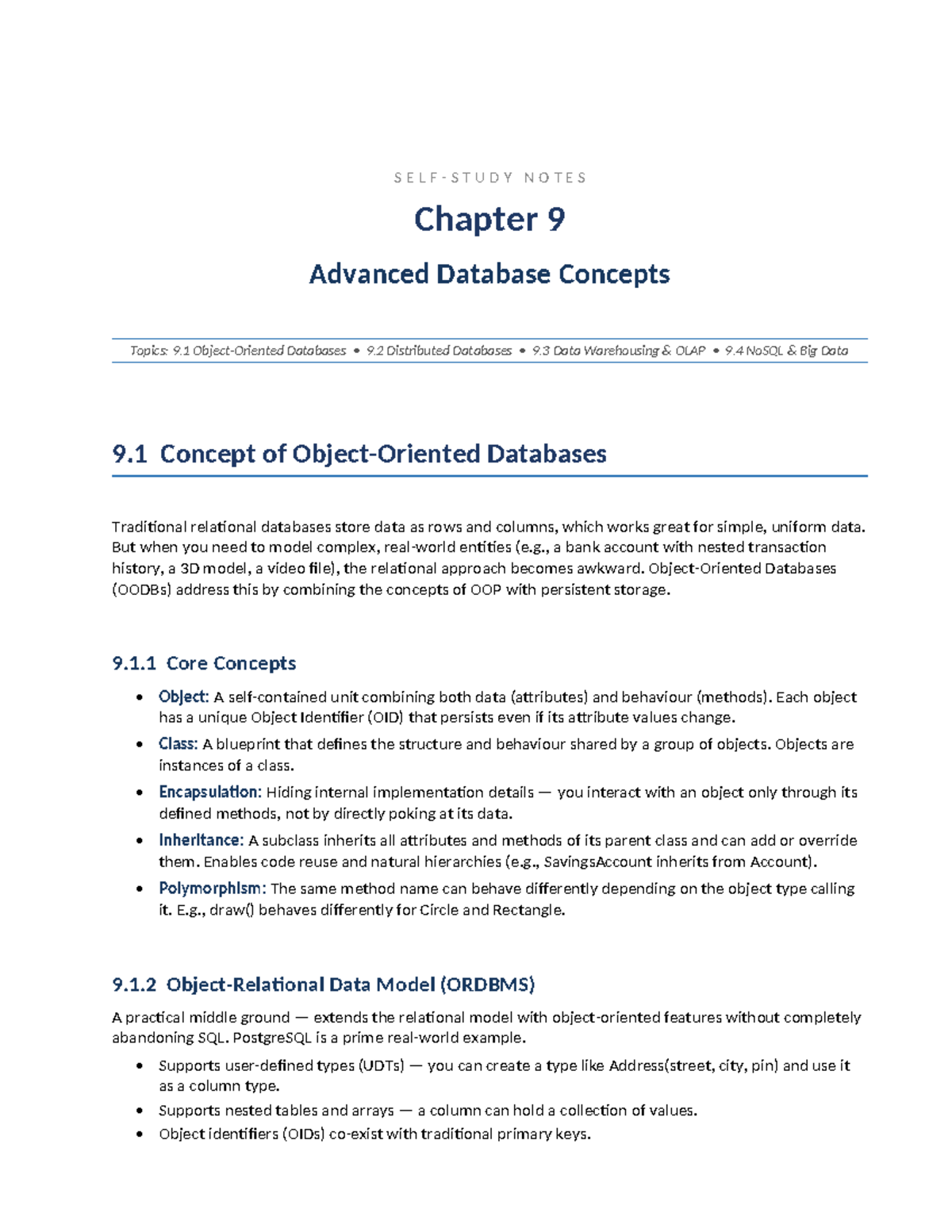 Chapter 9 Notes: Advanced Database Concepts & Techniques - Studocu