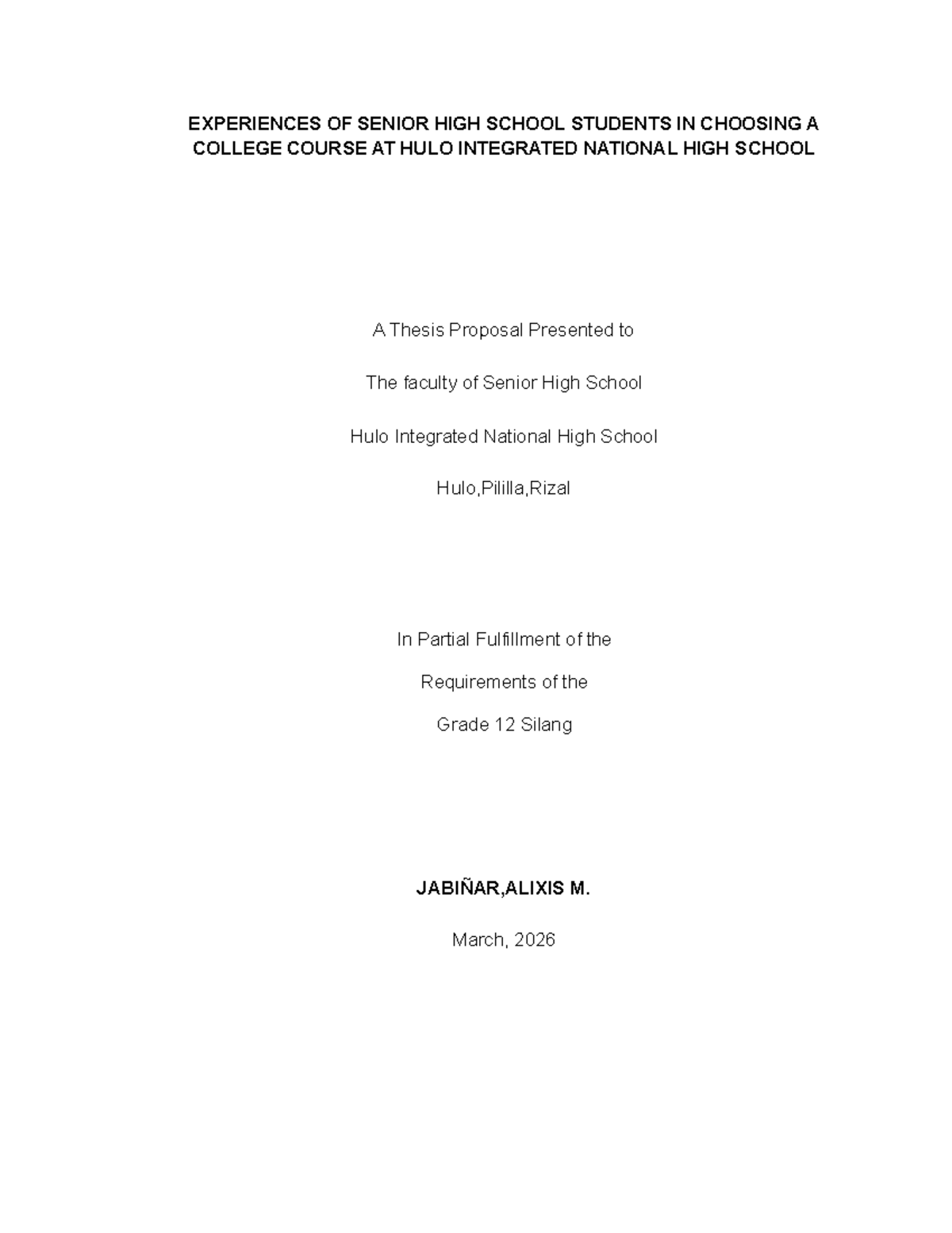 Experiences of SHS Students in Choosing College Courses: A Thesis ...