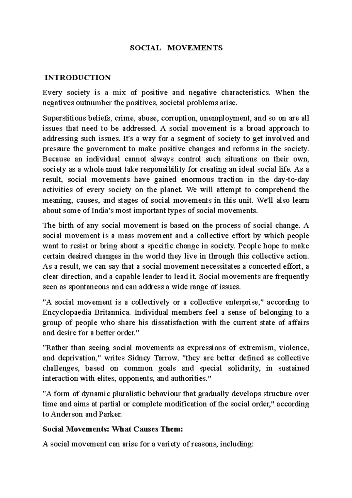Social Movements - Lecture Notes for Course SOC 101 (Lecture 6) - Studocu
