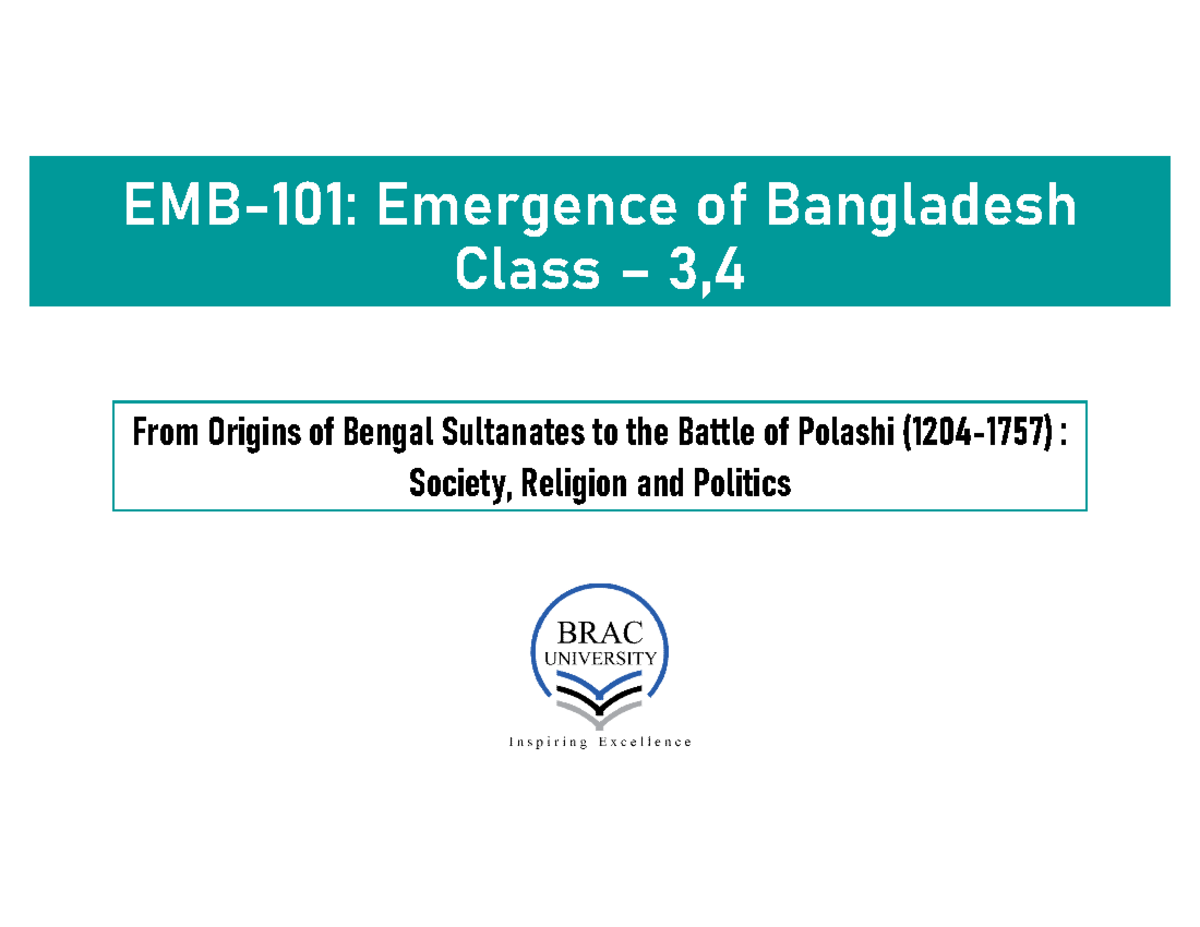 EMB 101: Lecture 4 - Emergence of Bangladesh (1204-1757) - Studocu