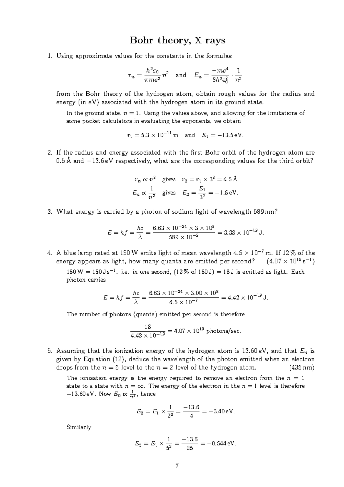 Tut solutions Bohr theory X-rays - Bohr theory, X-rays 1. Using ...