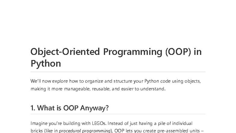Object-Oriented Programming (OOP) in Python: A Comprehensive Guide - Studocu