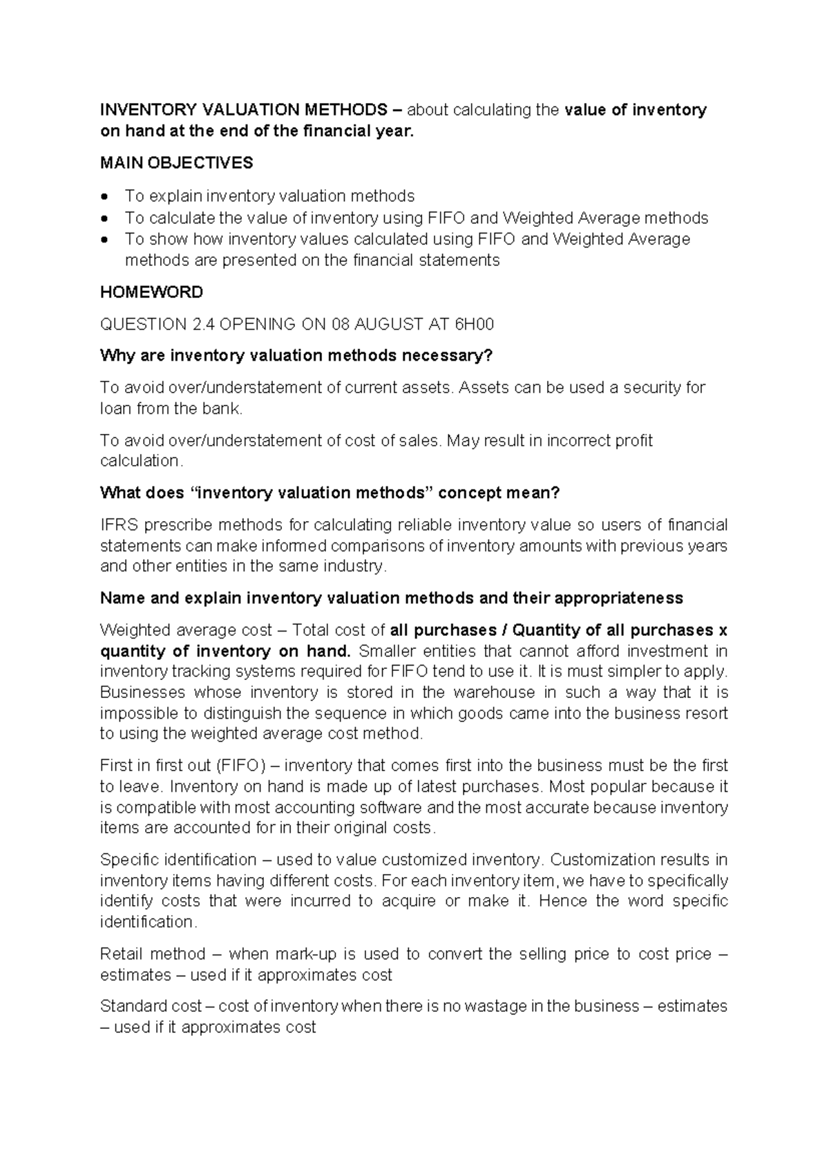 Inventory Valuation Methods: FIFO vs WAC Overview and Analysis - Studocu