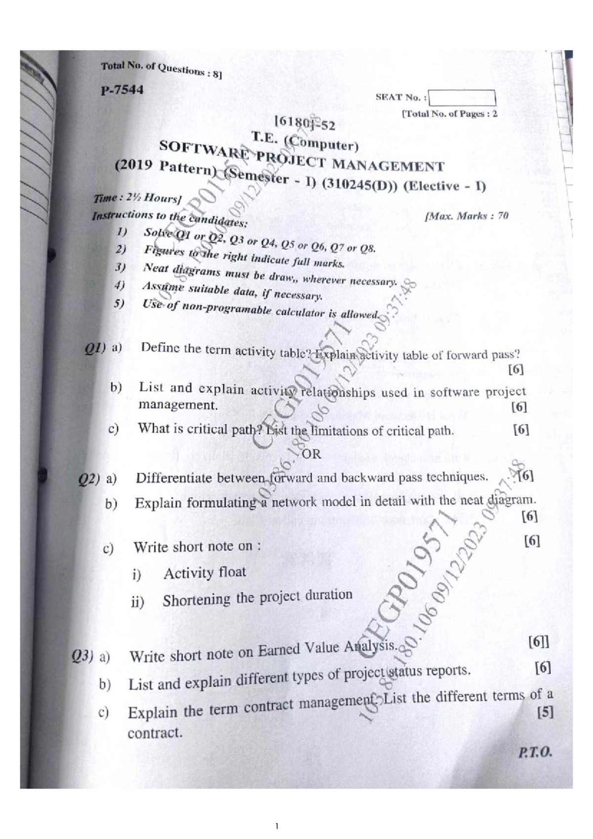 SPM Endsem Papers (310245(D)) - T.E. (Computer) 2019 Pattern - Studocu