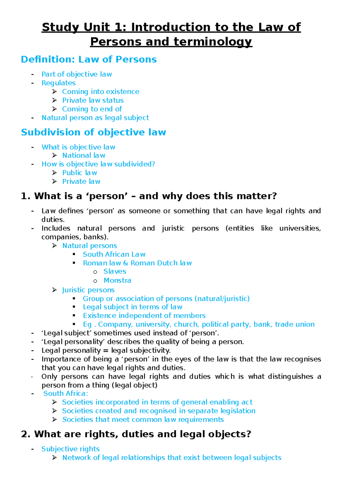Law of Persons (Law 101): Comprehensive Study Notes - Studocu