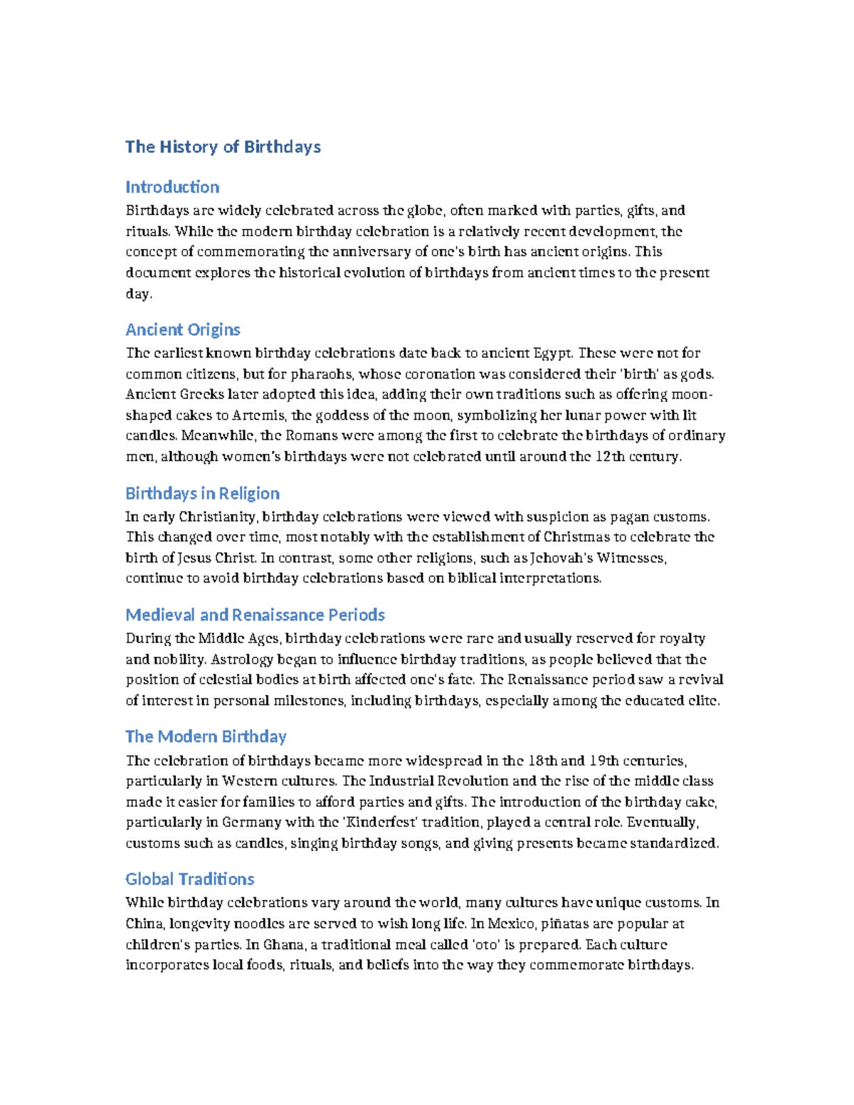 History of Birthdays: Lecture Notes on Celebrations and Traditions ...