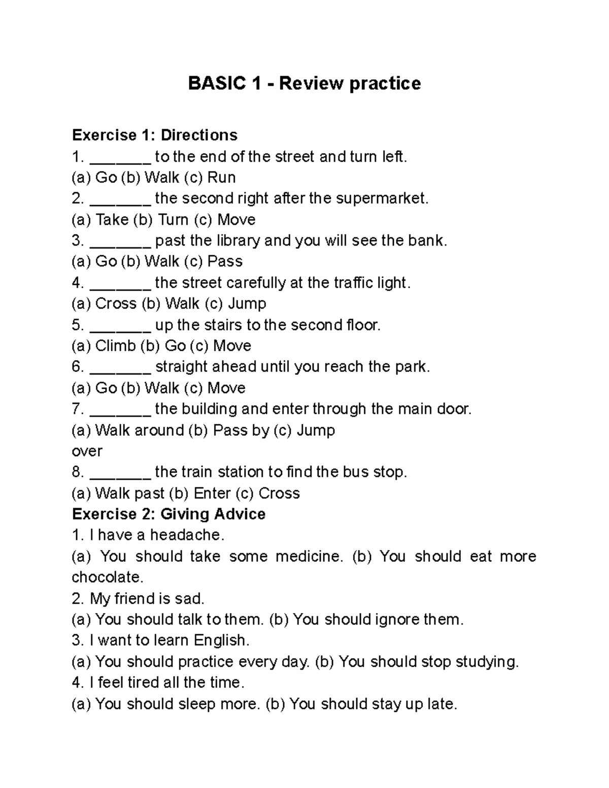 Basic 1 - Final Exam Practice Exercises and Review - Studocu