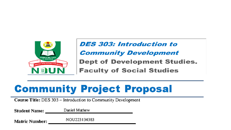 NOUN DES 303 Community Project Proposal: Youth Cultism Survey in ...