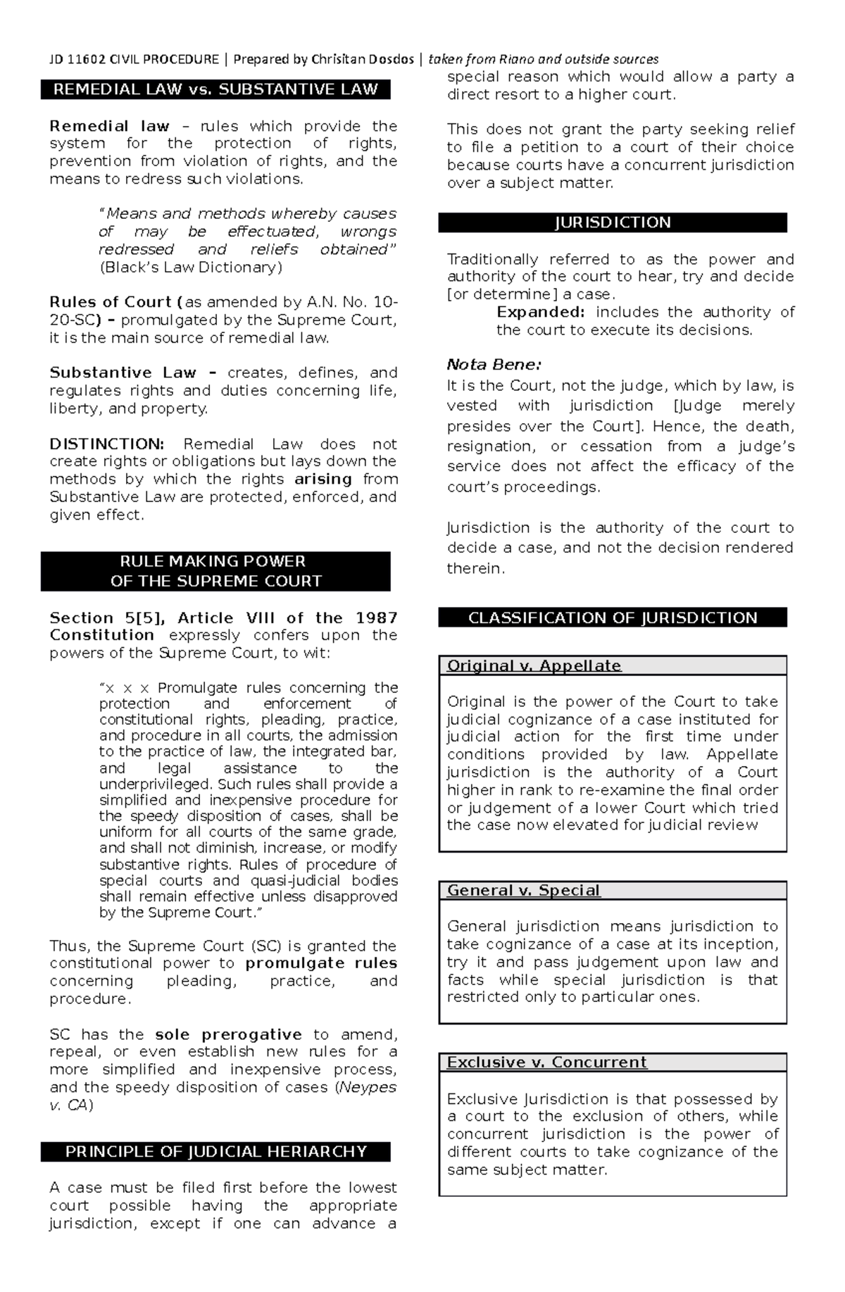 Civil Procedure: Key Notes on Remedial vs. Substantive Law - Studocu