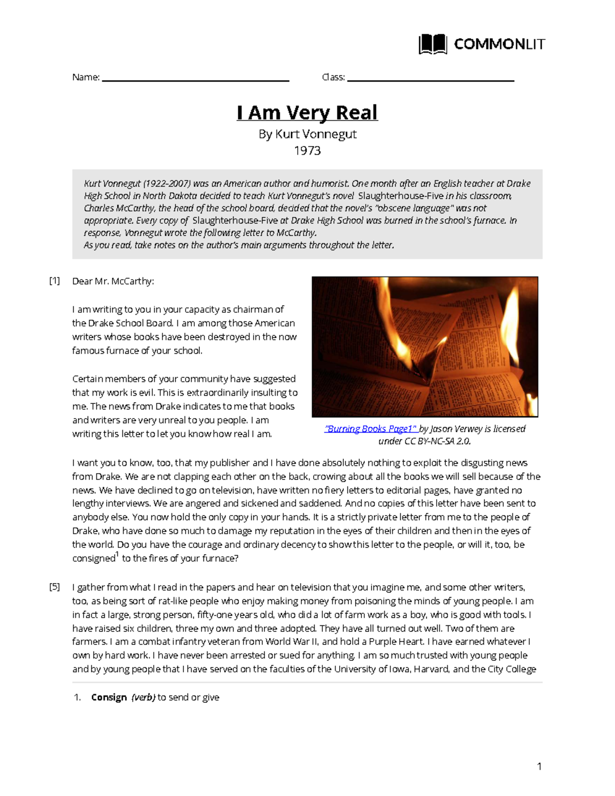 ENG 101: Analysis of Kurt Vonnegut's "I Am Very Real" Letter - Studocu