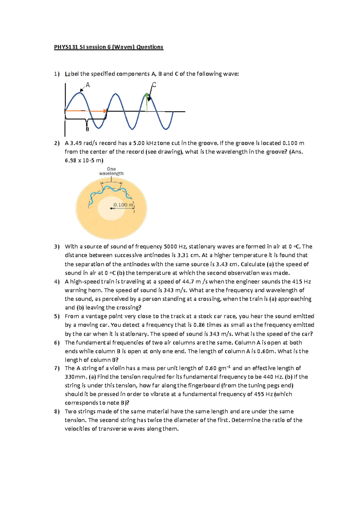 PHYS131 SI Session 6: Waves Questions and Solutions - Studocu