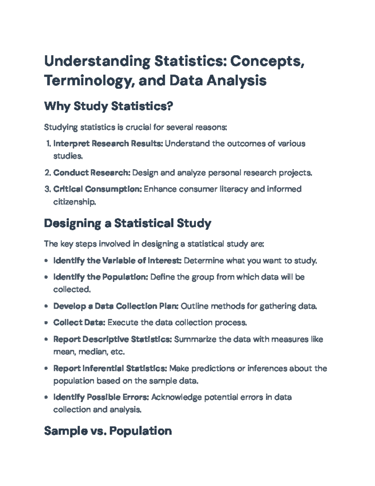 Comprehensive Overview of Statistics: Concepts and Data Analysis ...