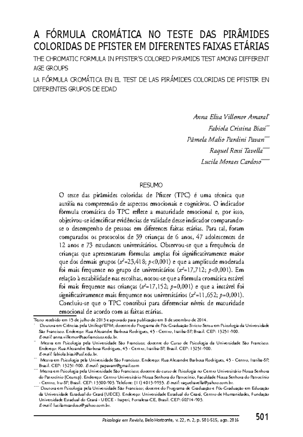 A FÓRMULA CROMÁTICA NO TESTE DAS PIRÂMIDES COLORIDAS DE PFISTER EM ...