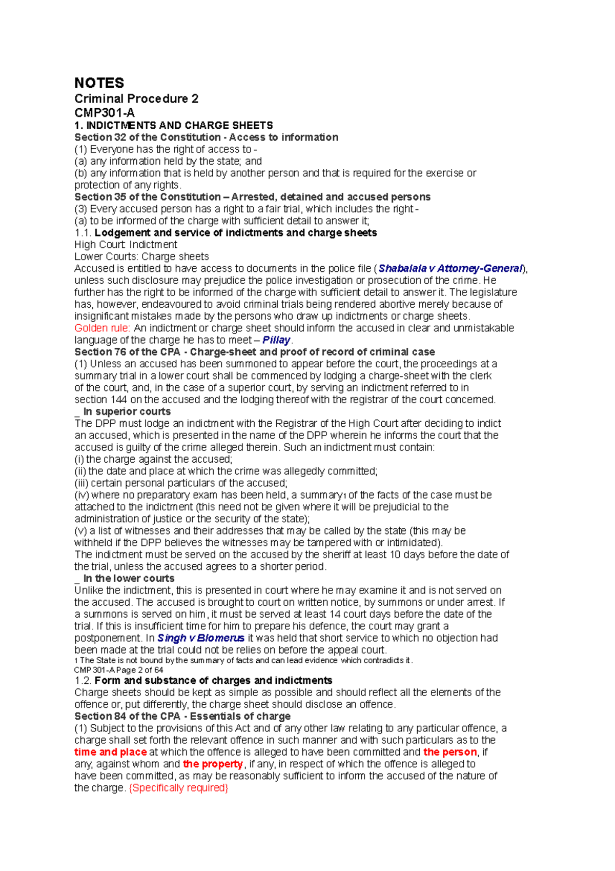 CPR3701 Criminal Procedure 2021 Short Summaries and Key Notes - Studocu