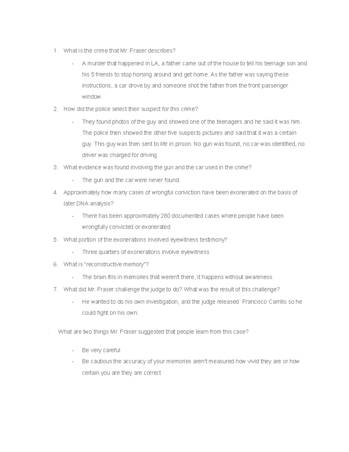 Forensics Lab Unit 1: Eyewitness Testimony and Wrongful Convictions ...