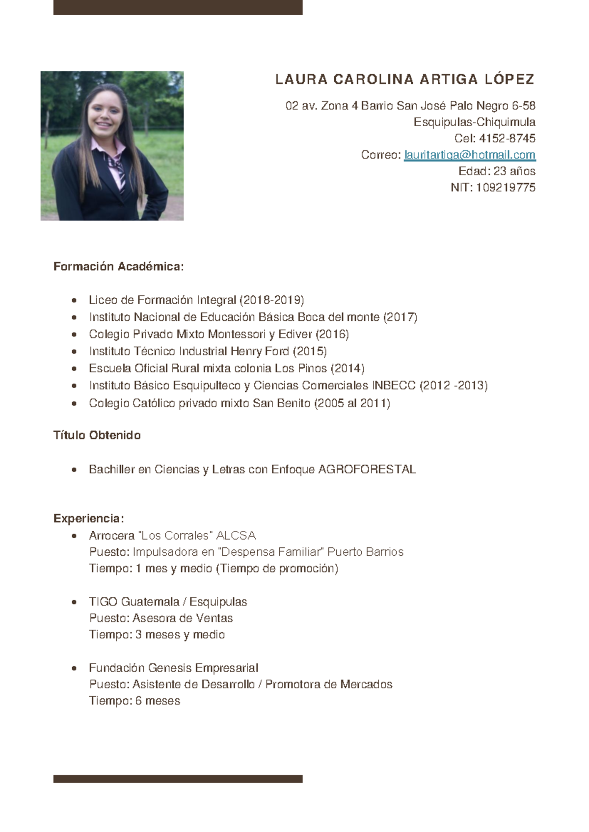 CV Laura Artiga PDF - PDF - LAURA CAROLINA ARTIGA LÓPEZ 02 av. Zona 4 ...