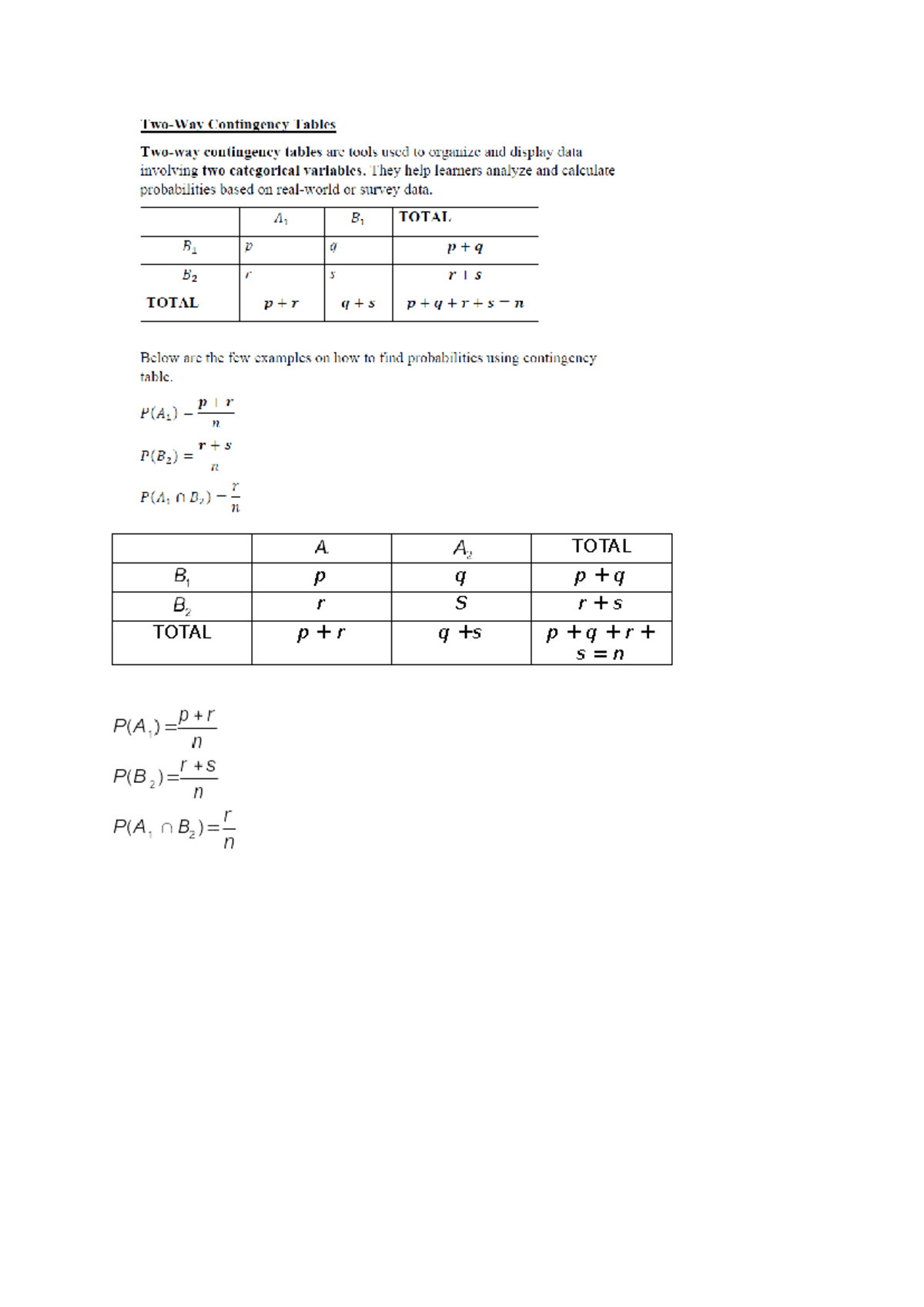 Contingency Tables: Analyzing Two-Way Data for Probabilities - Studocu
