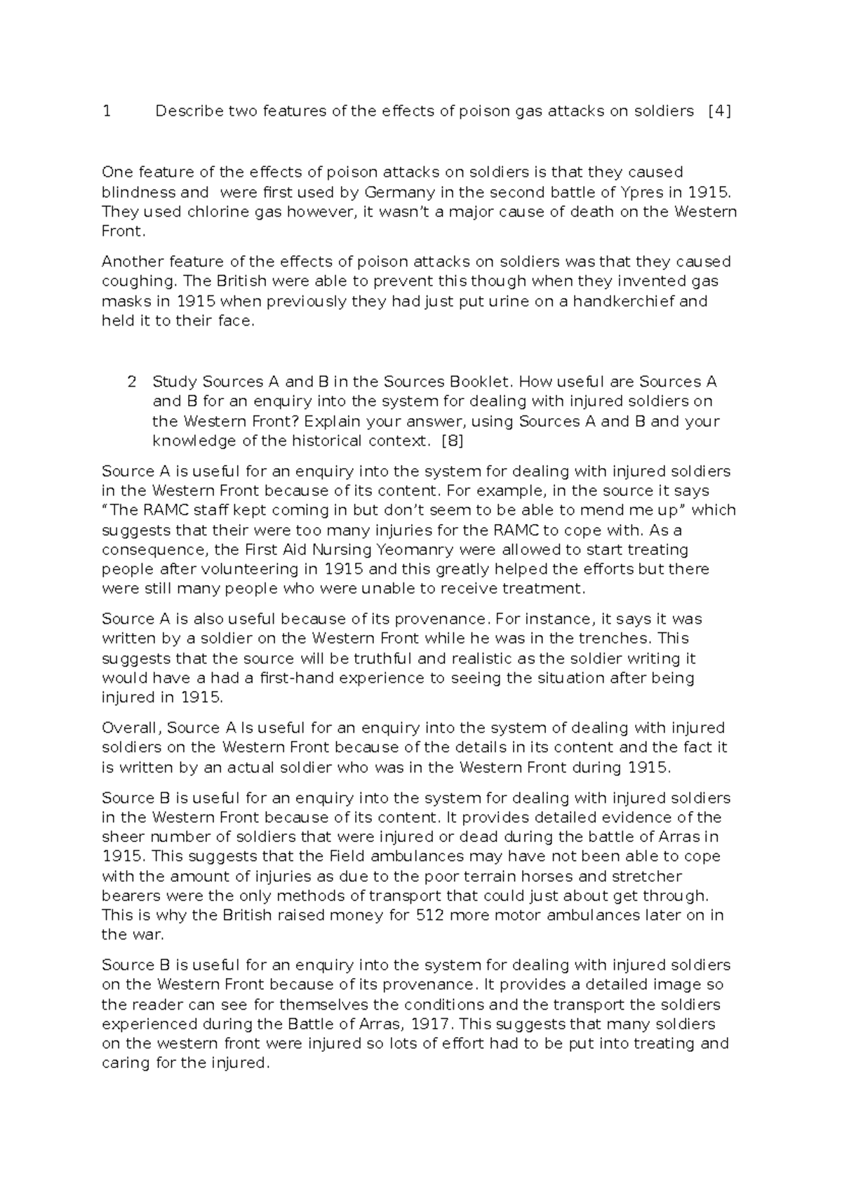 History Paper 1 specimen: Effects of poison gas and medical ...