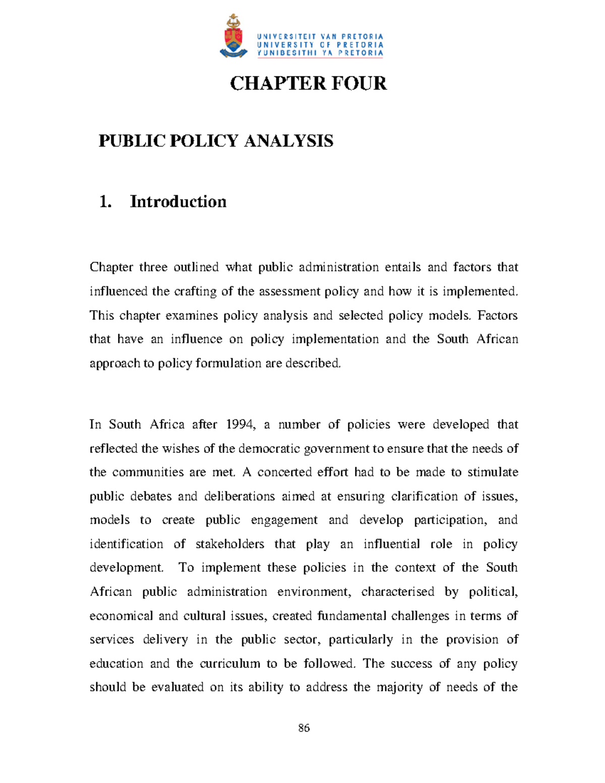 04chapter 4 - puf110 - CHAPTER FOUR PUBLIC POLICY ANALYSIS 1. Introduction Chapter three ...
