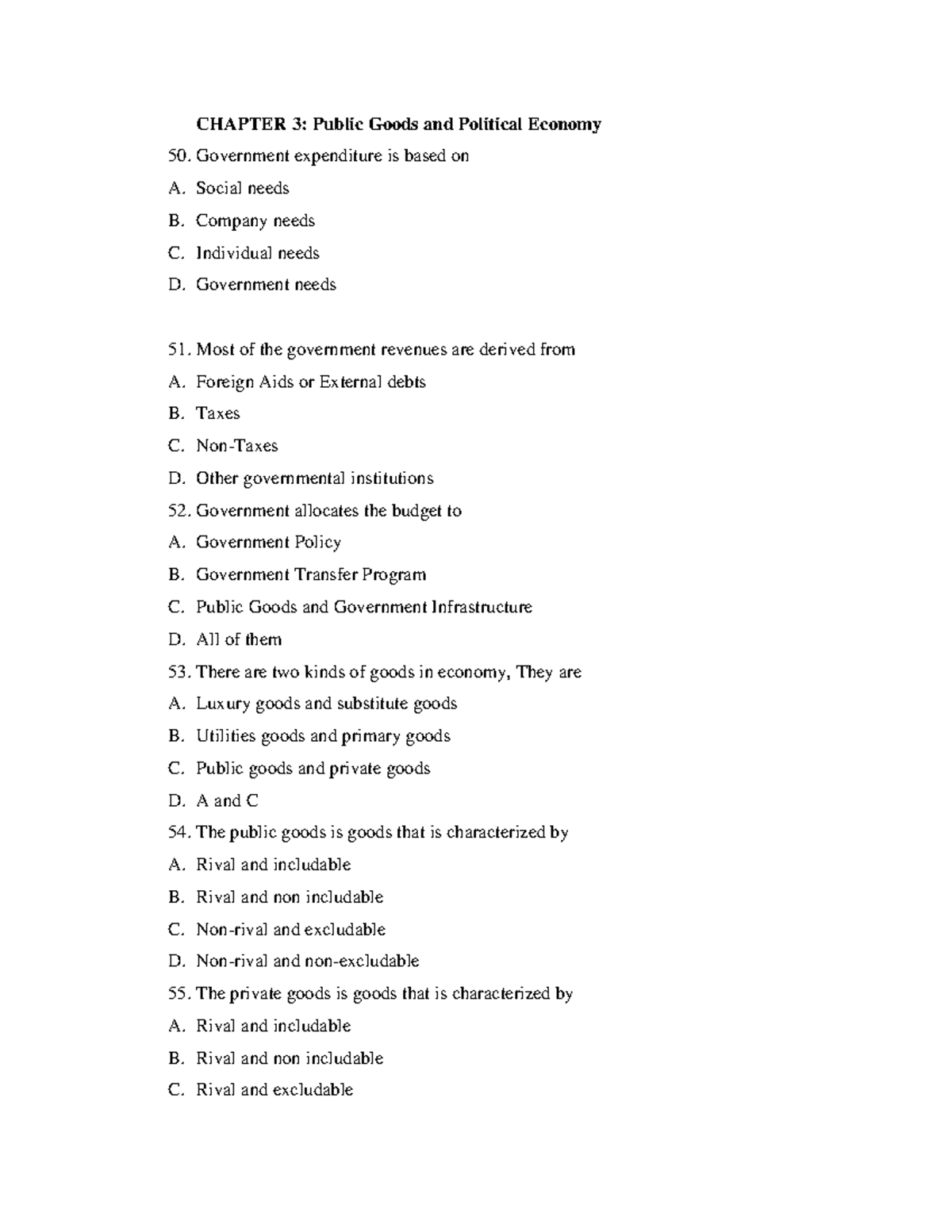 CHAPTER 3: MCQ on Public Goods & Political Economy for Finance 1st Year ...