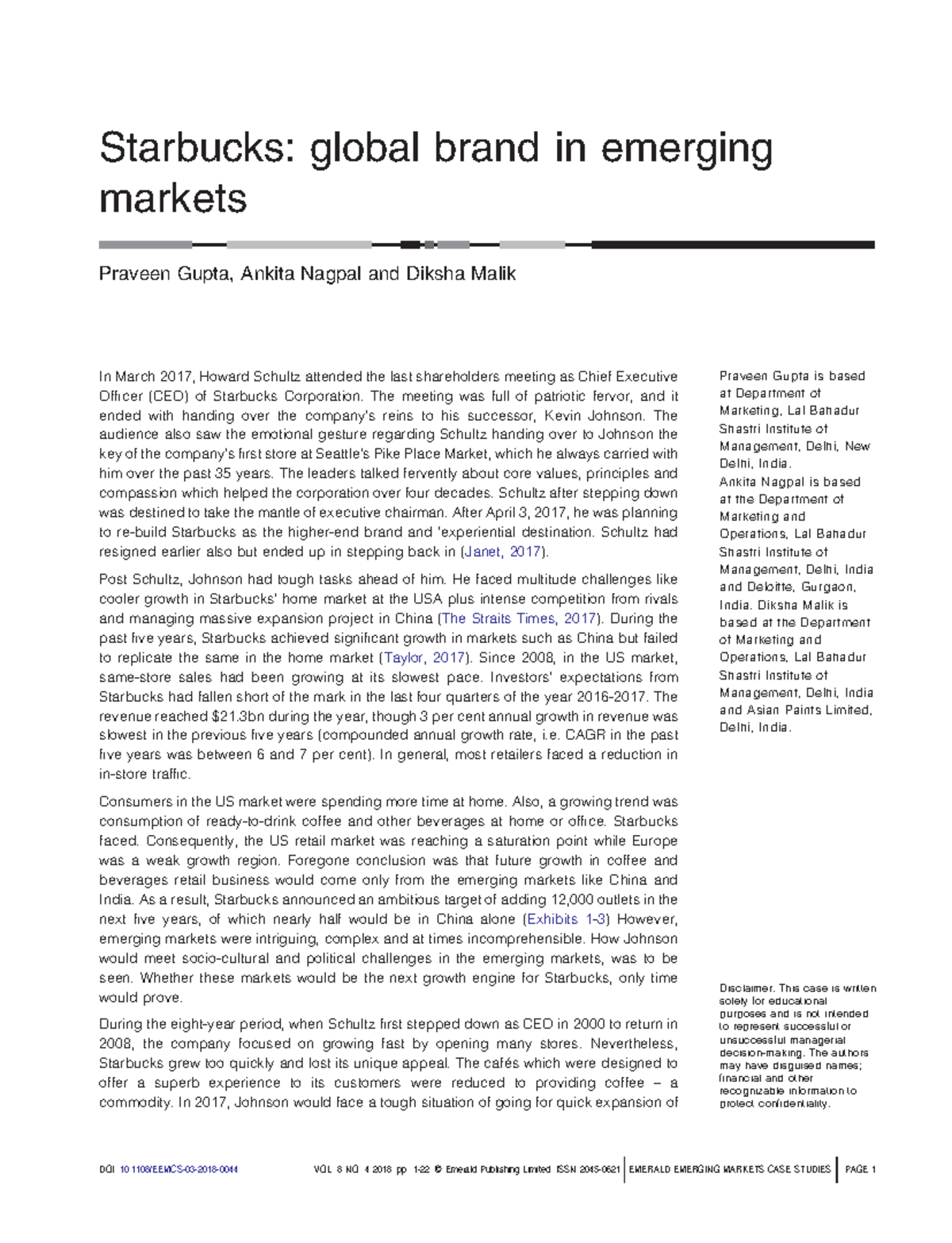 Starbucks' Global Strategy in Emerging Markets: A Case Study - Studocu