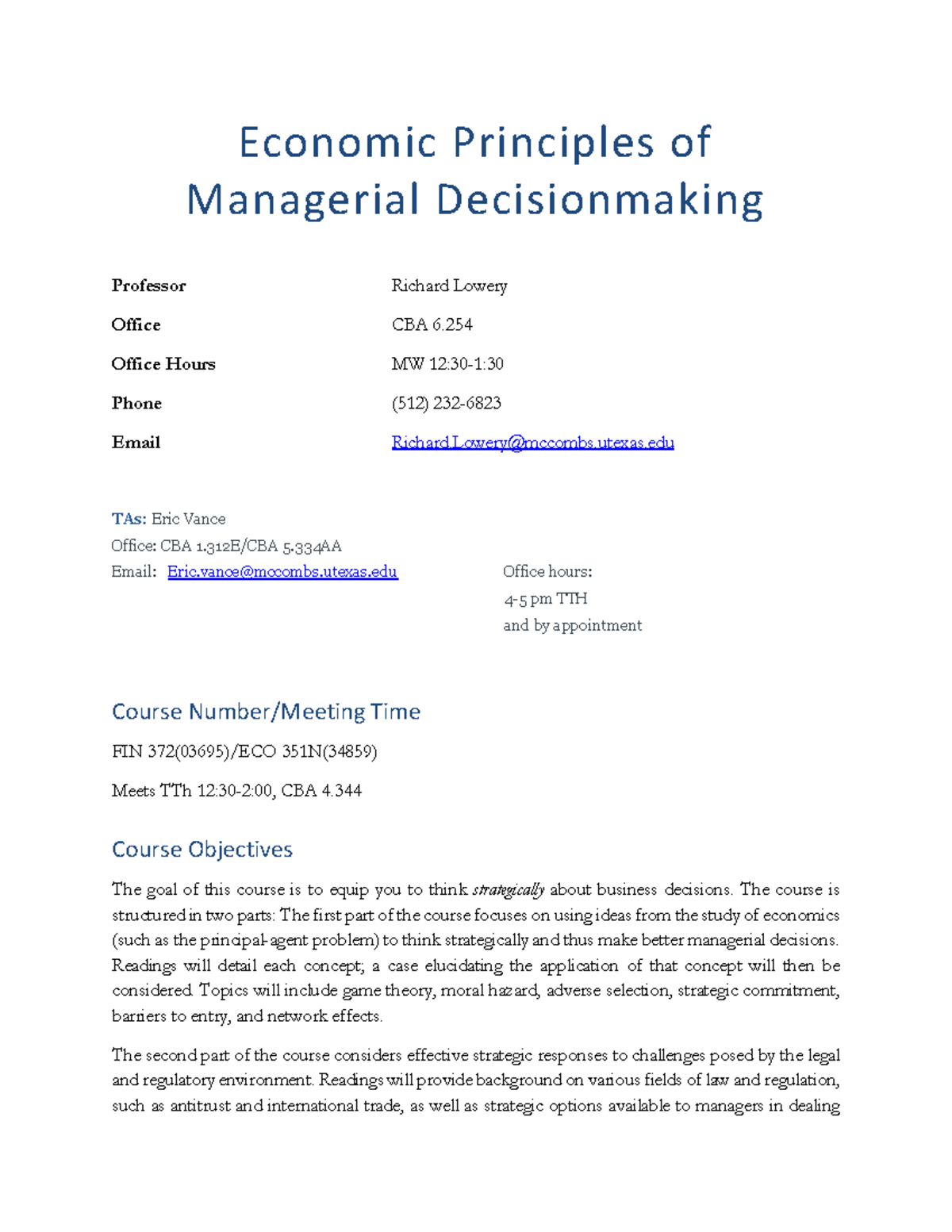Economic Principles in Managerial Decision-Making (FIN 351N) - Studocu