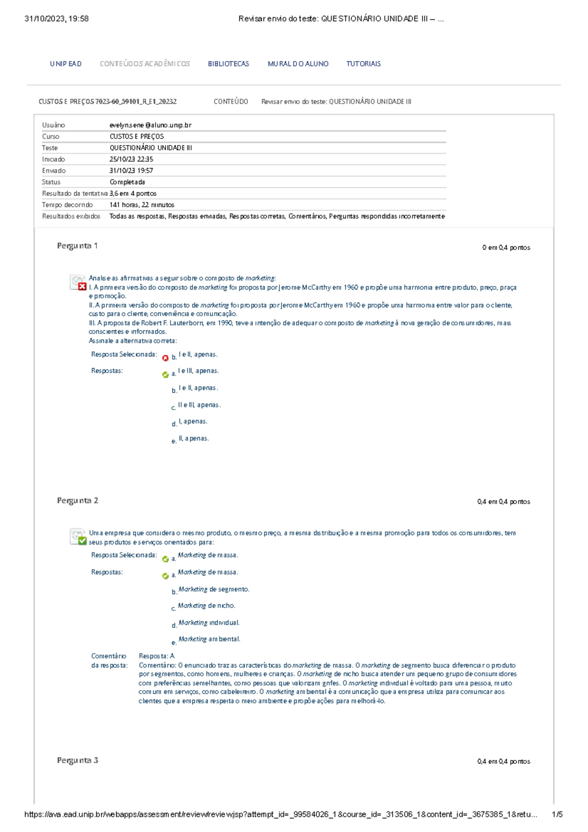 Questionário Unidade I – Custos E Preços - arta-feira, 18 de Outubro de ...