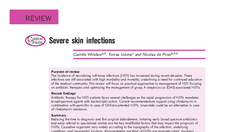 REVIEW CURRENT OPINION: Management of Necrotizing Skin Infections (NSTI ...
