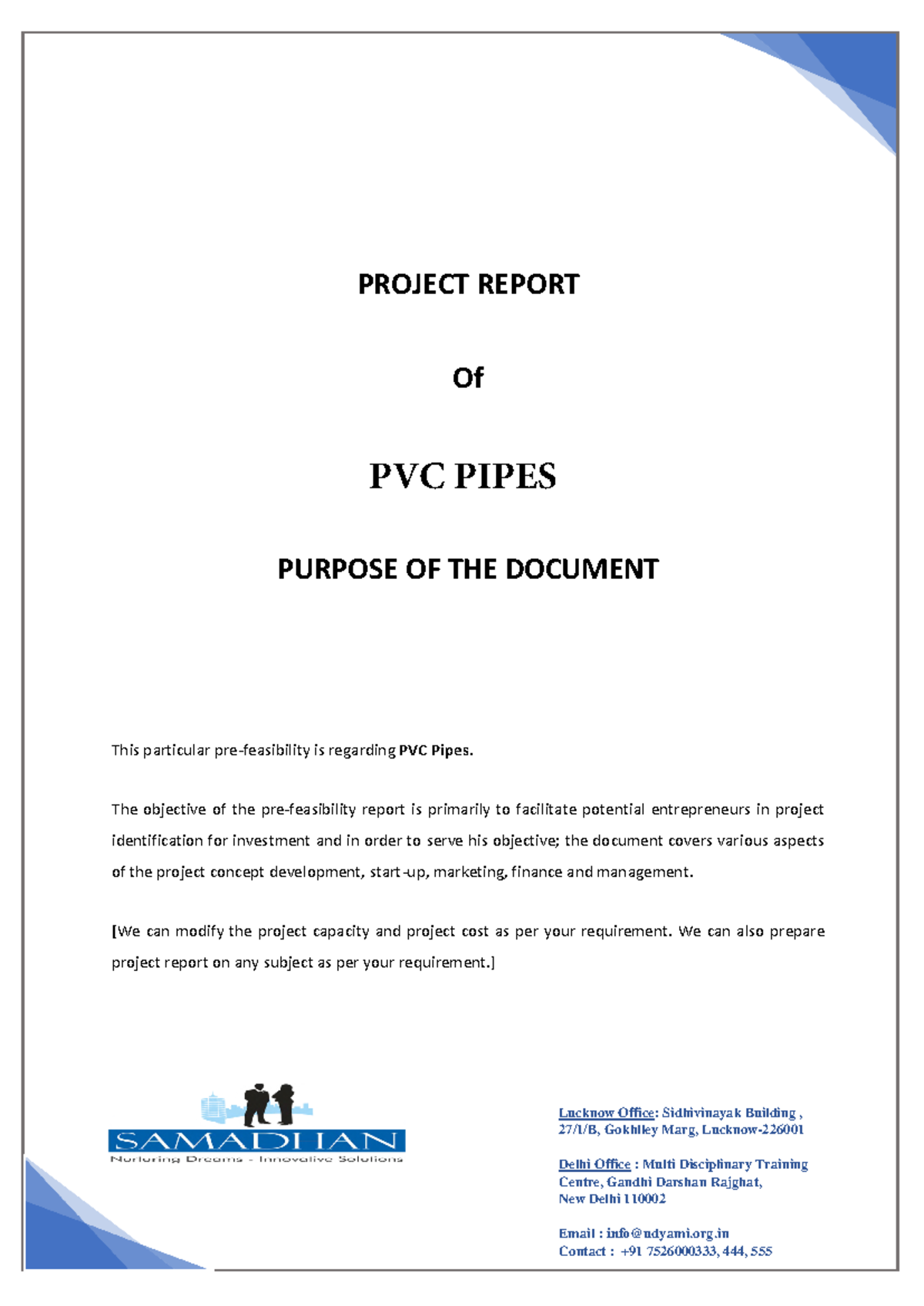 Project Report on PVC Pipe Manufacturing for PMEGP Loan - Studocu